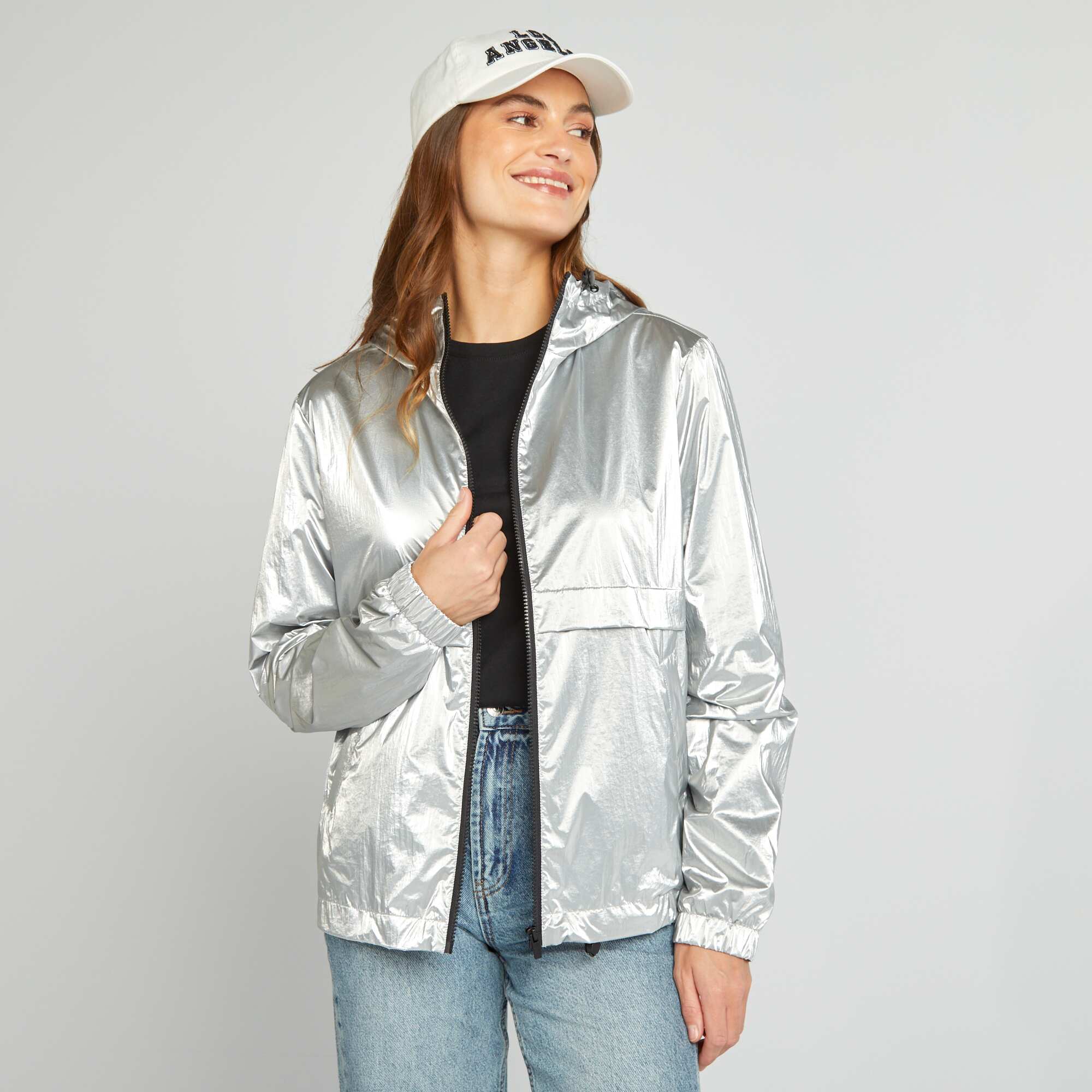 Buy Metallic Hooded Windcheater Grey for Women | Kiabi UAE