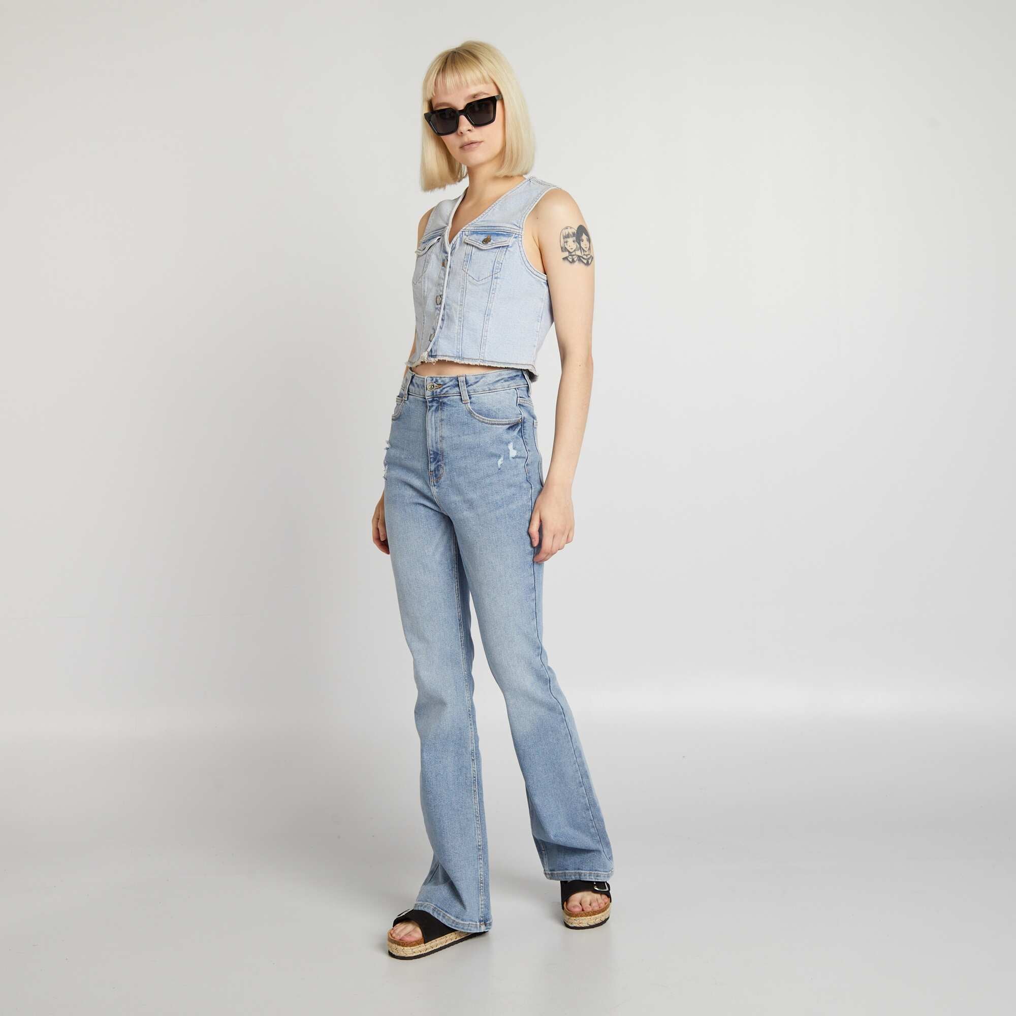 Buy High-Rise Flared/Bootcut Jeans Blue for Women | Kiabi UAE