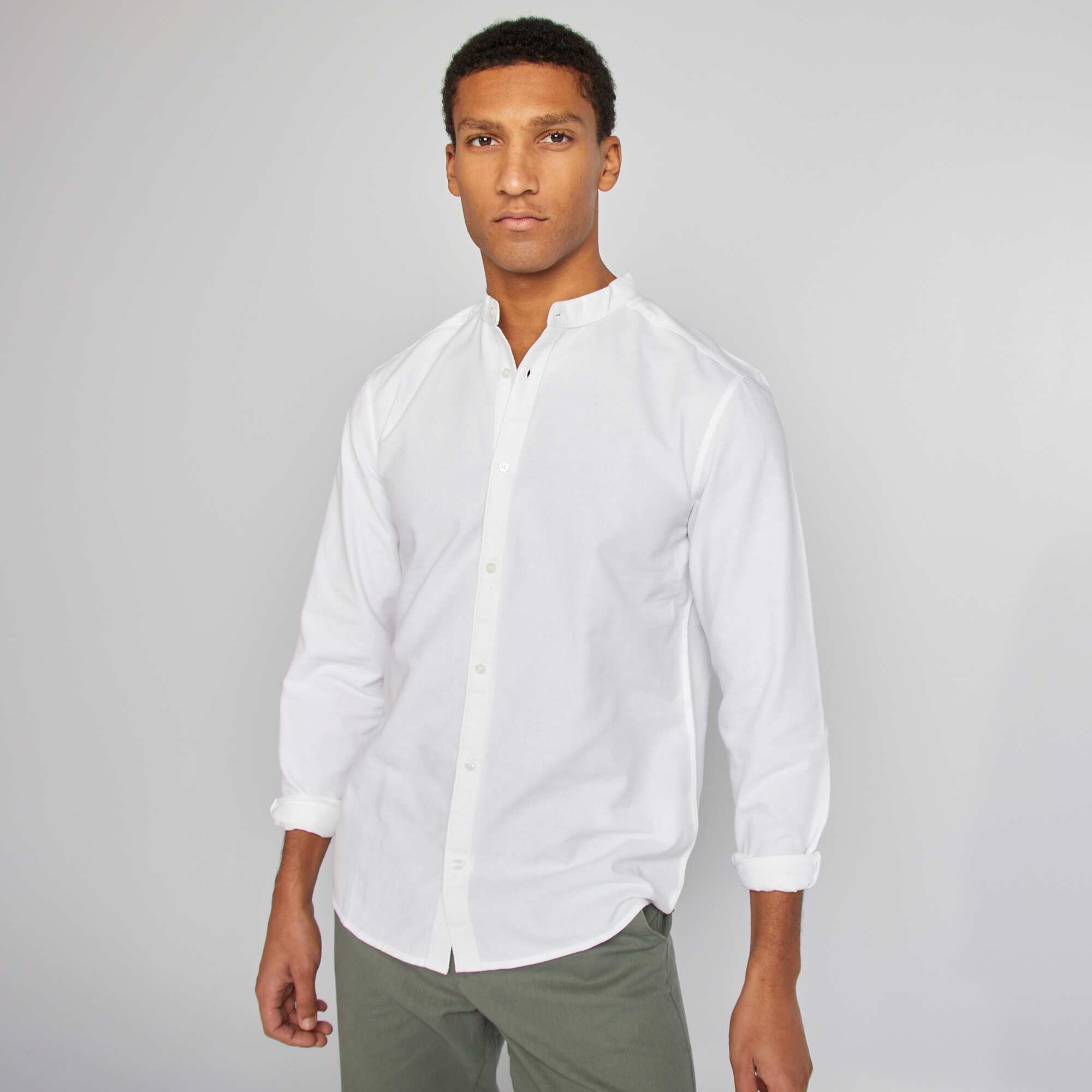 Shop Oxford Shirt With Mandarin Collar White for Men Online | Kiabi UAE