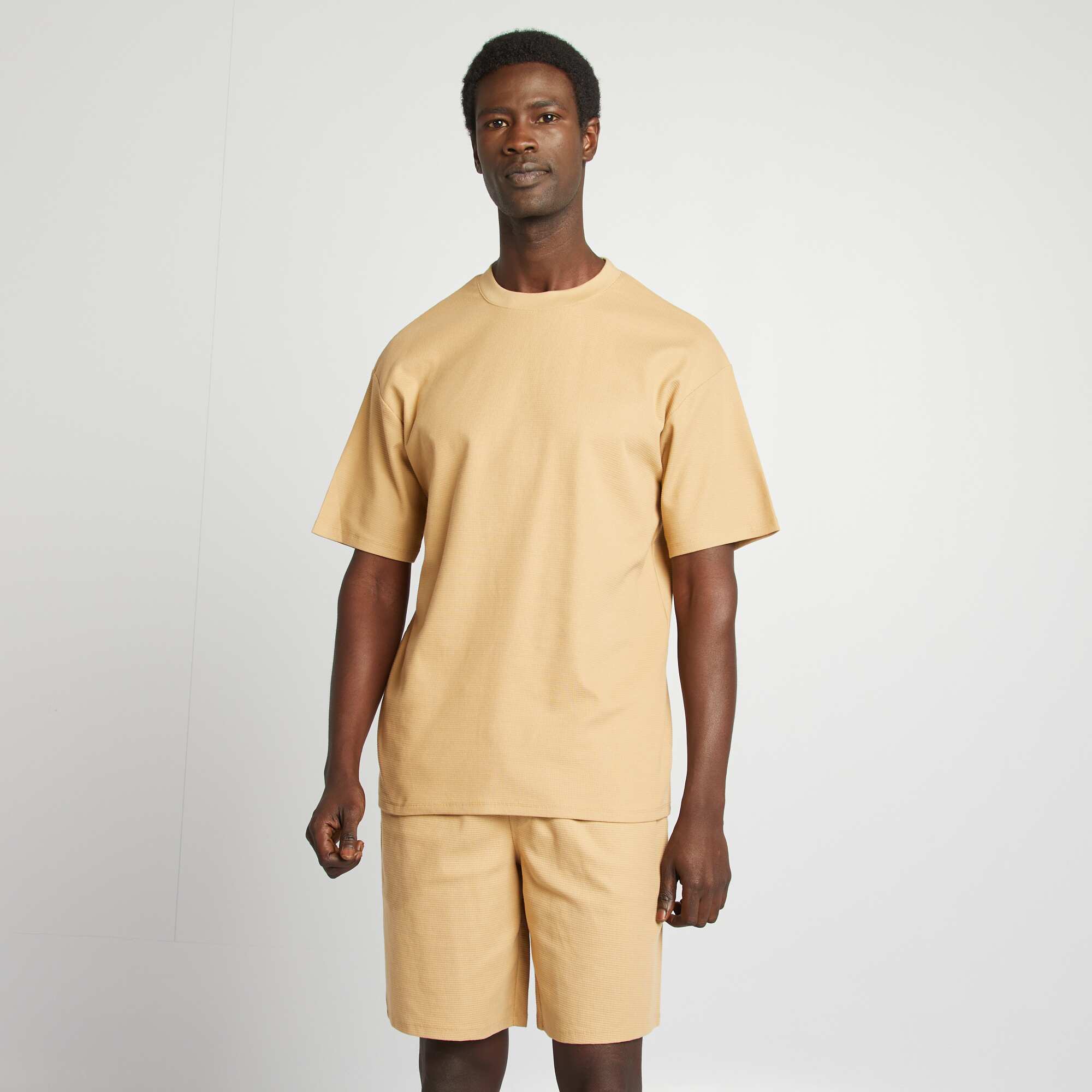 Short waffle knit pyjamas - 2-piece set BEIGE – Kiabi