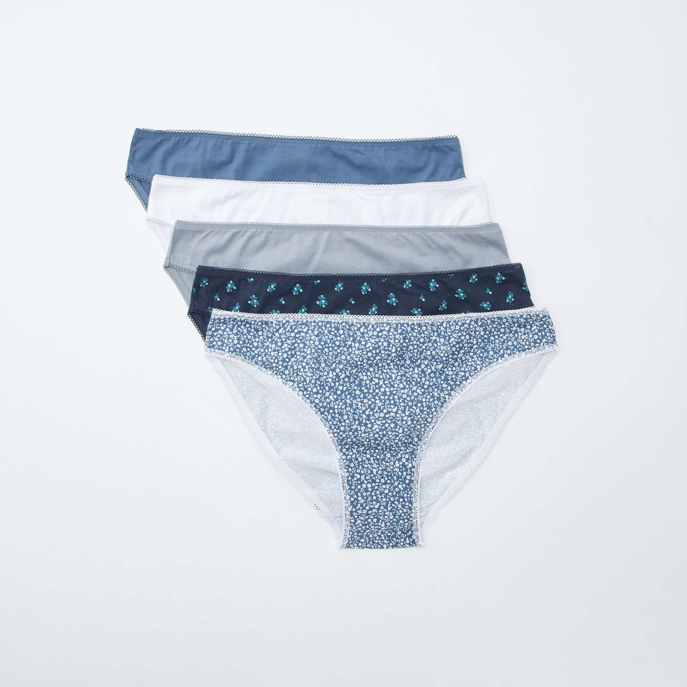 Pack of 5 pairs of briefs - plain and printed BLUE – Kiabi