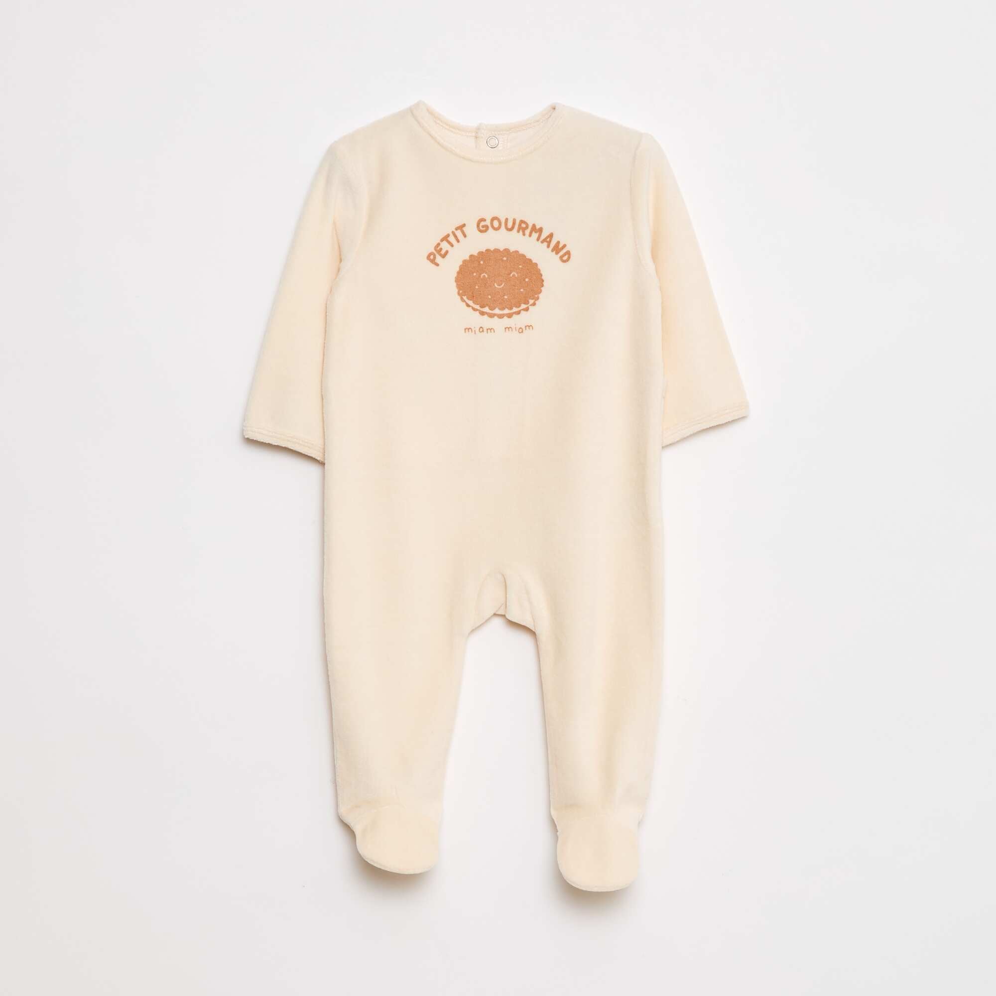 Fleece sleepsuit with feet and design on the front BEIGE – Kiabi