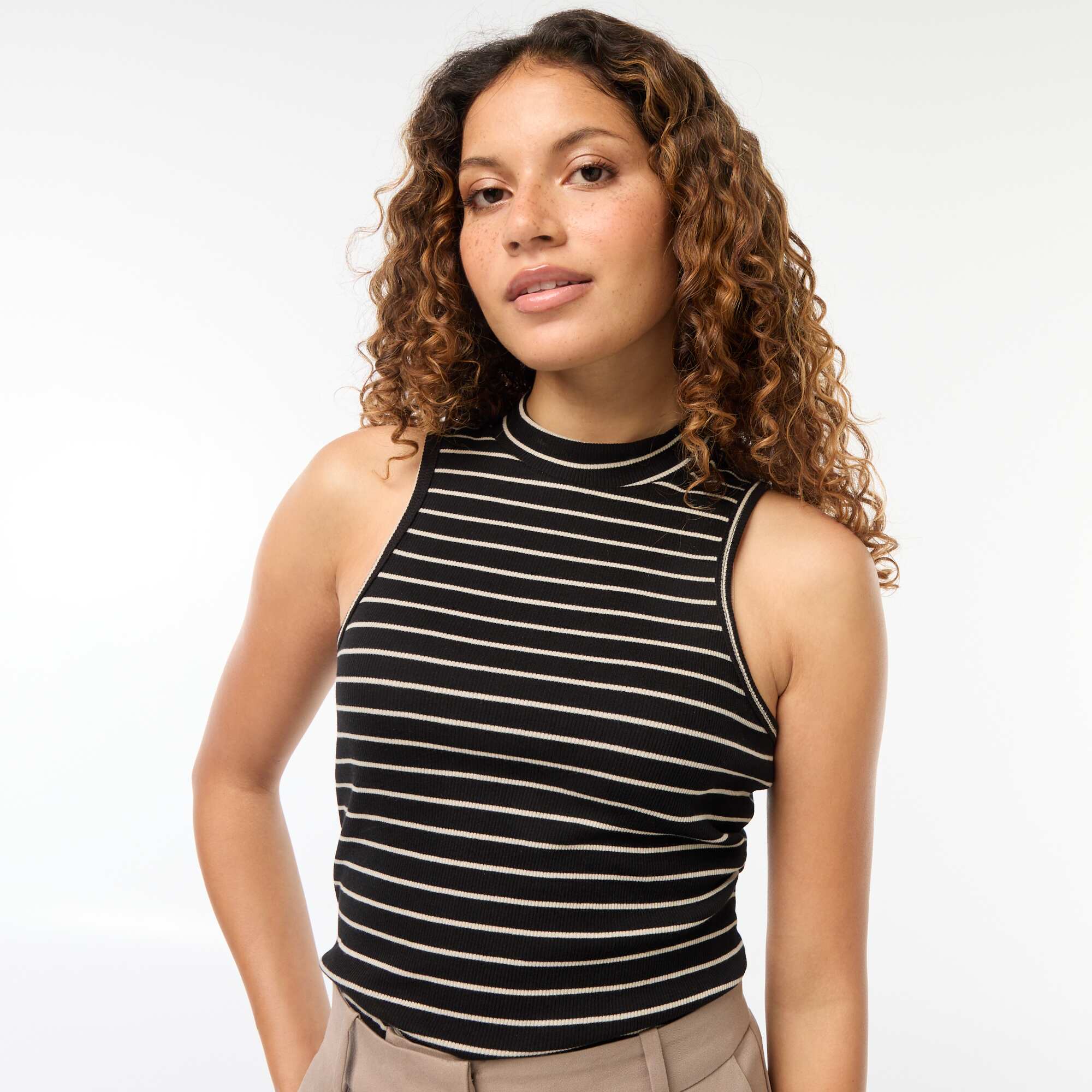 Ribbed vest top with cutaway arms BLACK – Kiabi