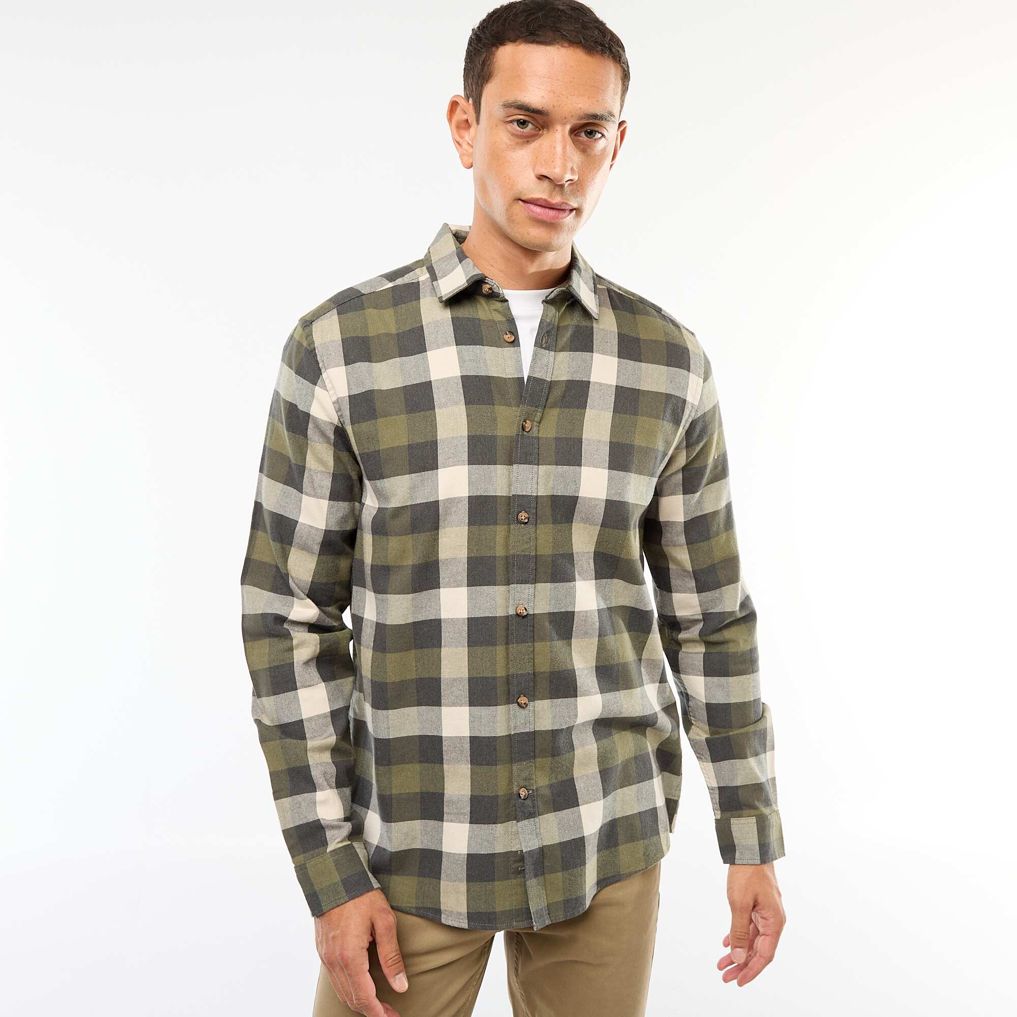 Regular Fit Checkered Shirt KHAKI – Kiabi