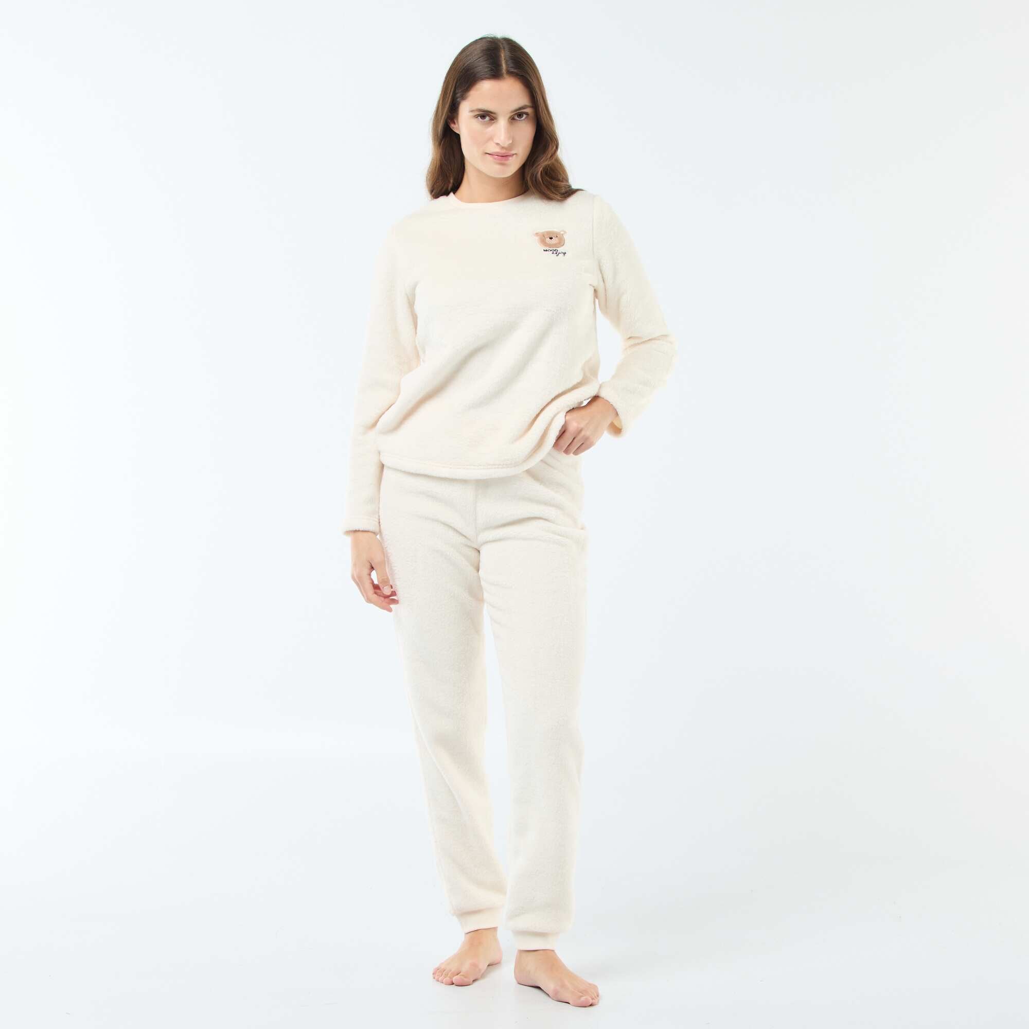 Long Plush Knit Pajamas - 2 piece BEIGE – Kiabi