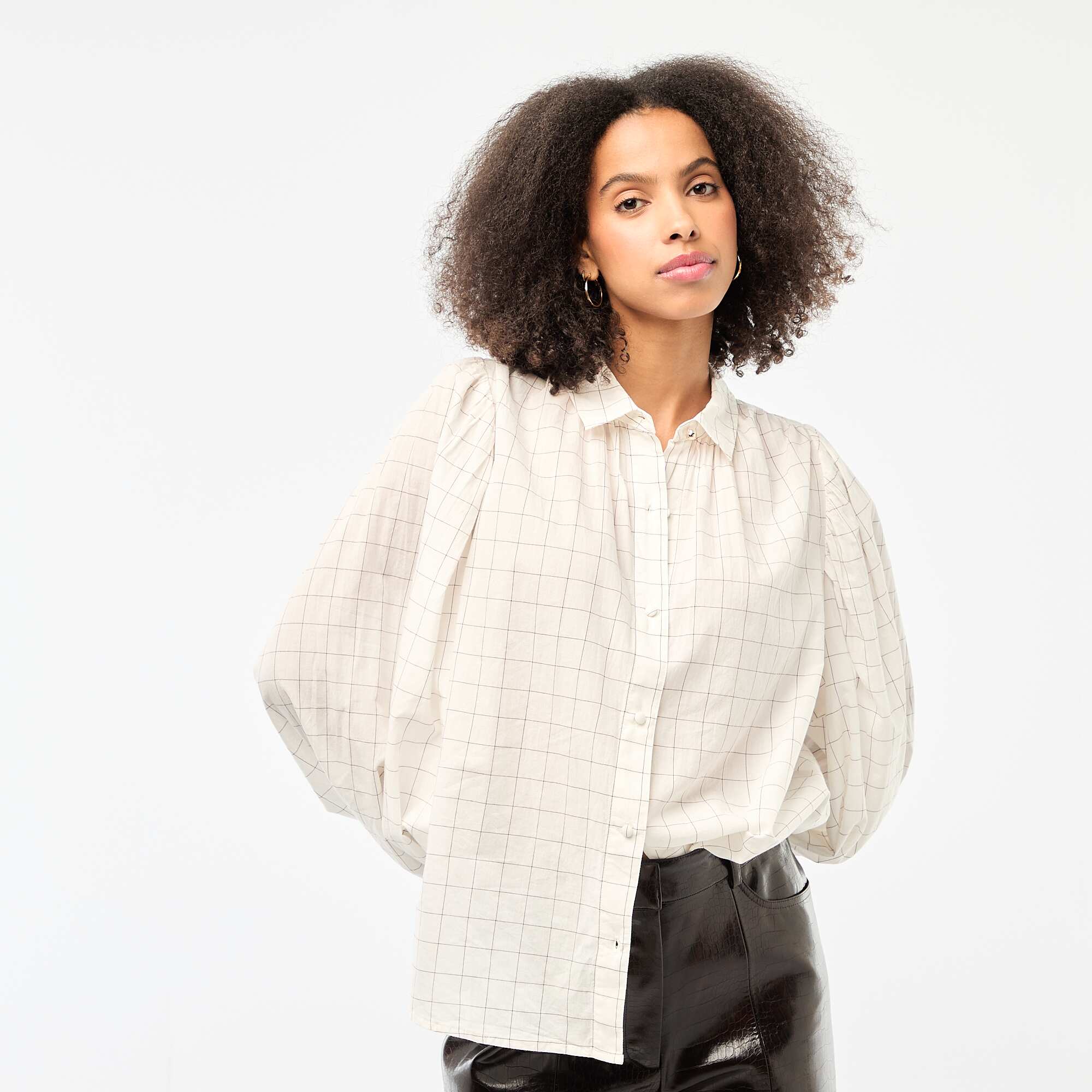 Flowy Check Print Blouse WHITE – Kiabi