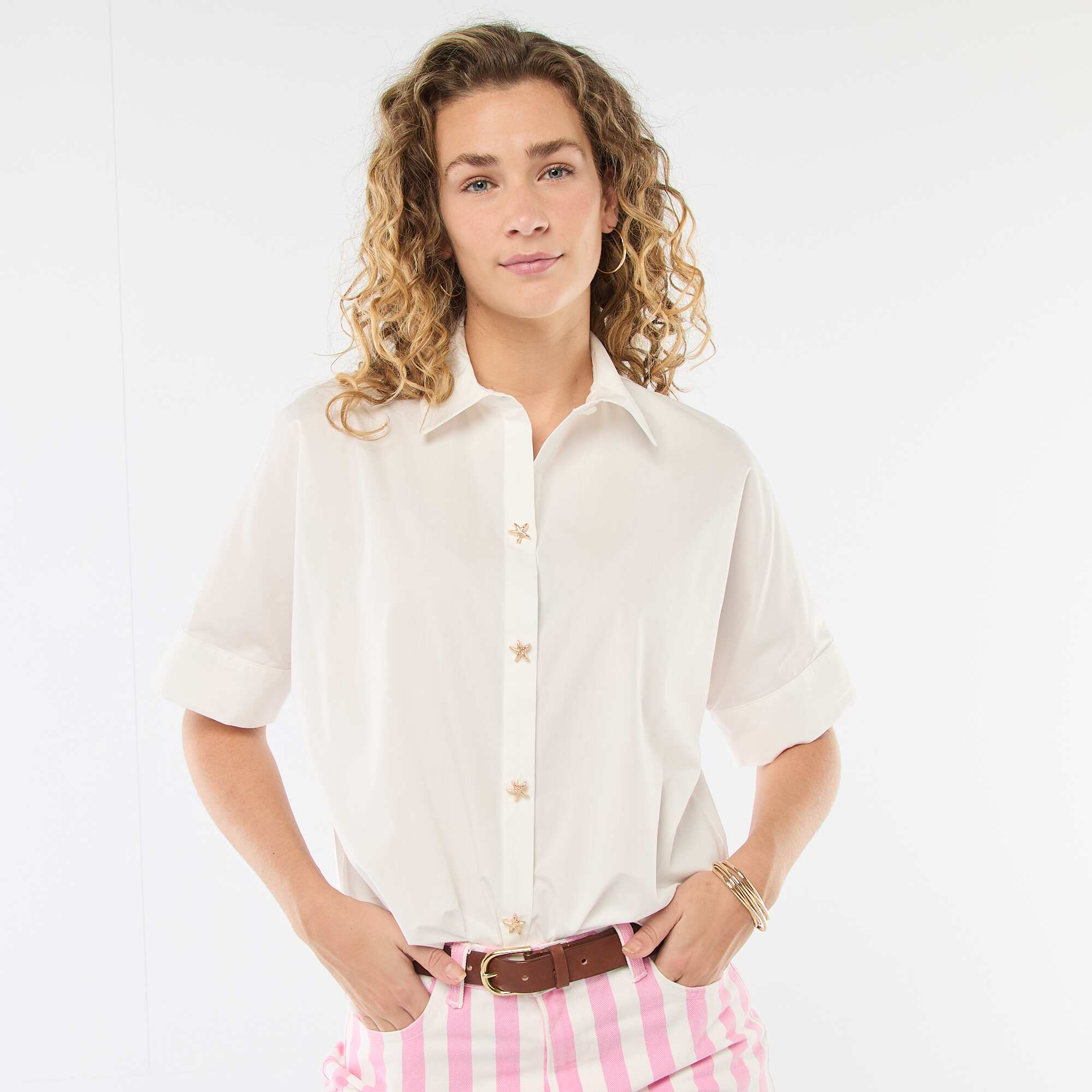 Oversized Star Button-Down Shirt WHITE – Kiabi
