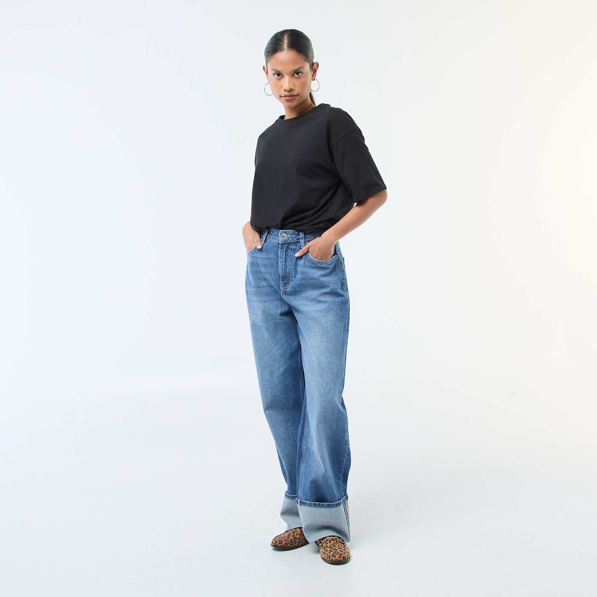 Regular jeans / standard waist with wide cuffs BLUE – Kiabi