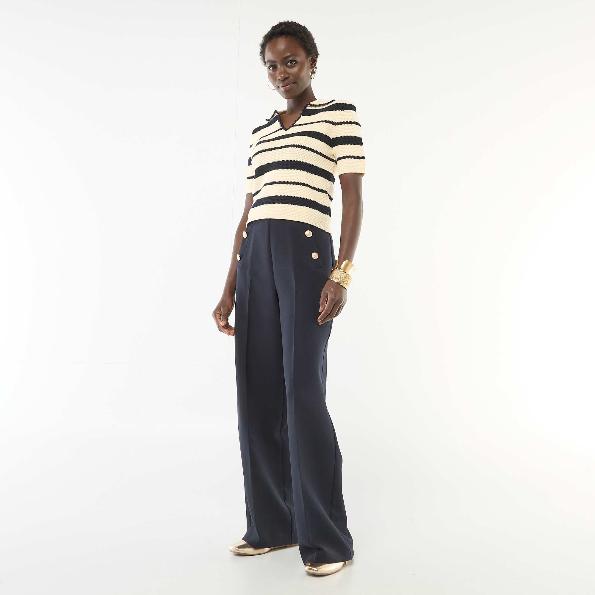 Wide-Leg Sailor Button Pants BLUE – Kiabi